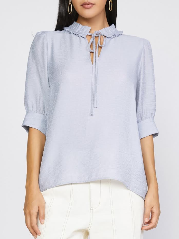 Frilly Self Tie Shimmer Blouse 3/4 Sleeve – A Phoenix Niche Boutique